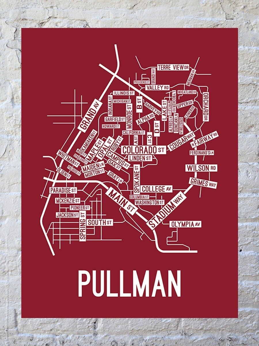 Pullman Washington Street Map Poster Canvas or Metal Print | Etsy