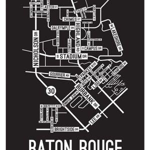 Baton Rouge, Louisiana Street Map Poster, Acrylic, Canvas, Metal Print ...