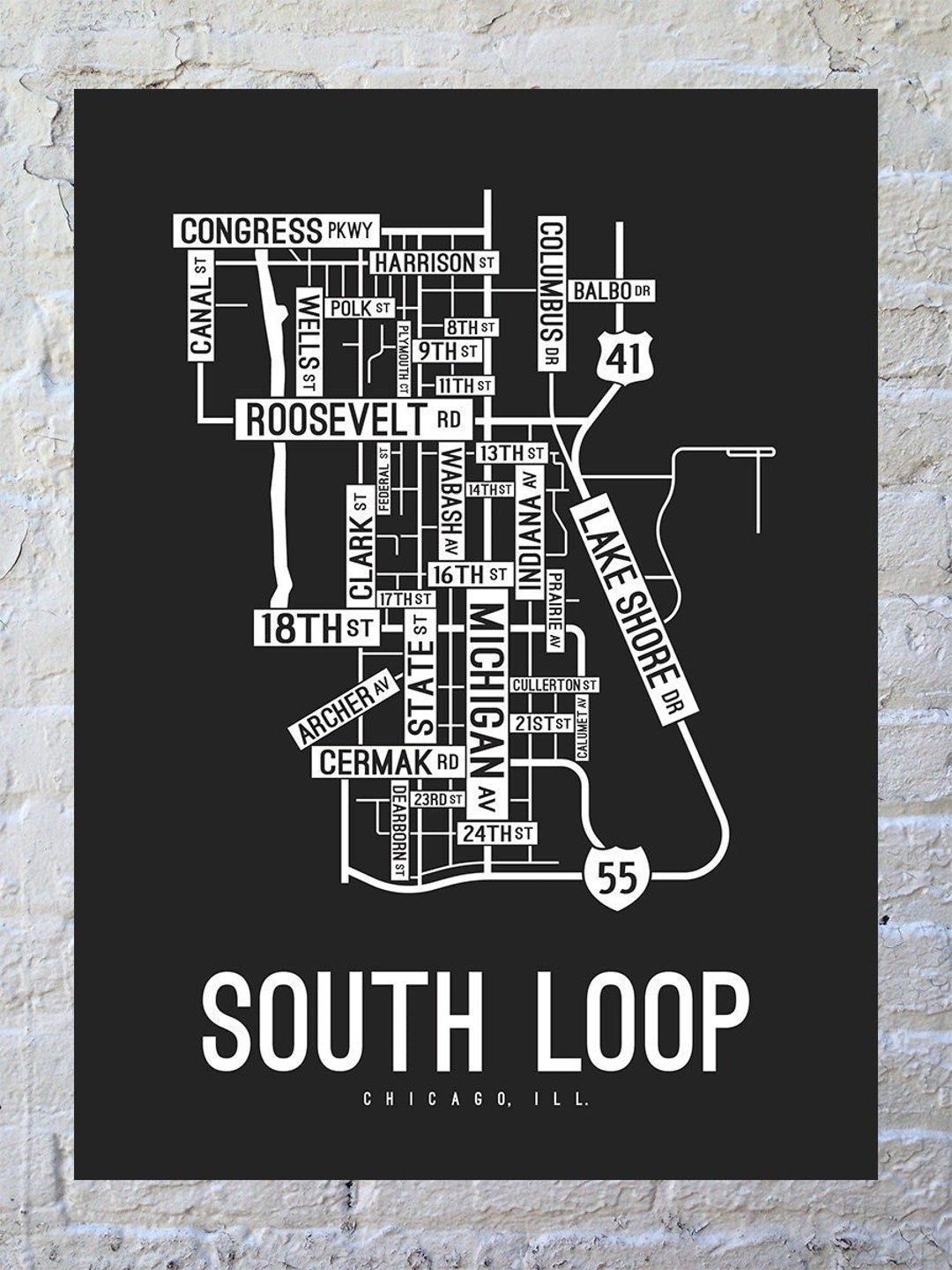 South Loop, Chicago Street Map Poster, Canvas, or Metal Print - Etsy