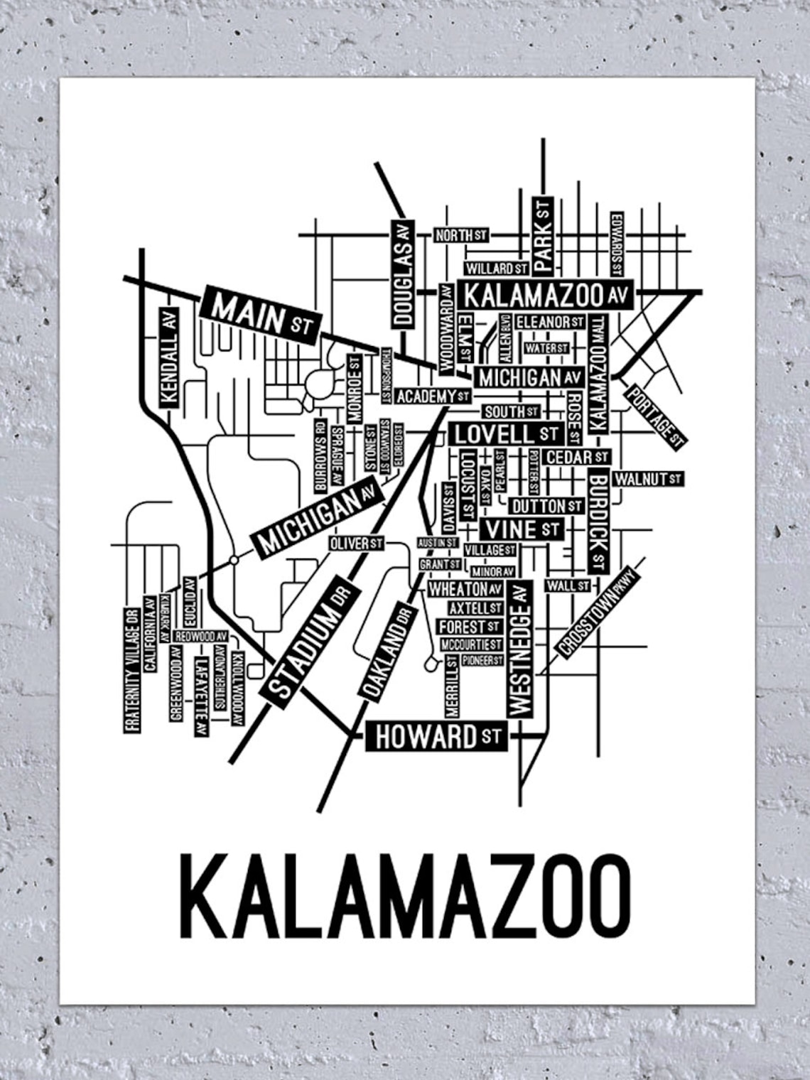 Kalamazoo Michigan Street Map Poster Canvas or Metal Print - Etsy