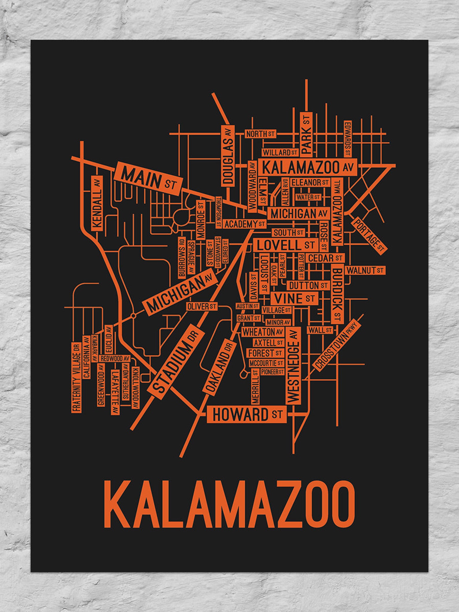 Kalamazoo Michigan Street Map Poster Canvas or Metal Print - Etsy