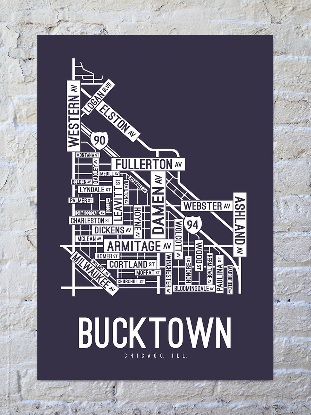 Bucktown Chicago Street Map Screen Print Bucktown Home - Etsy
