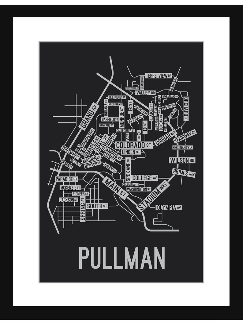 Pullman Washington Street Map Screen Print College Town Map | Etsy
