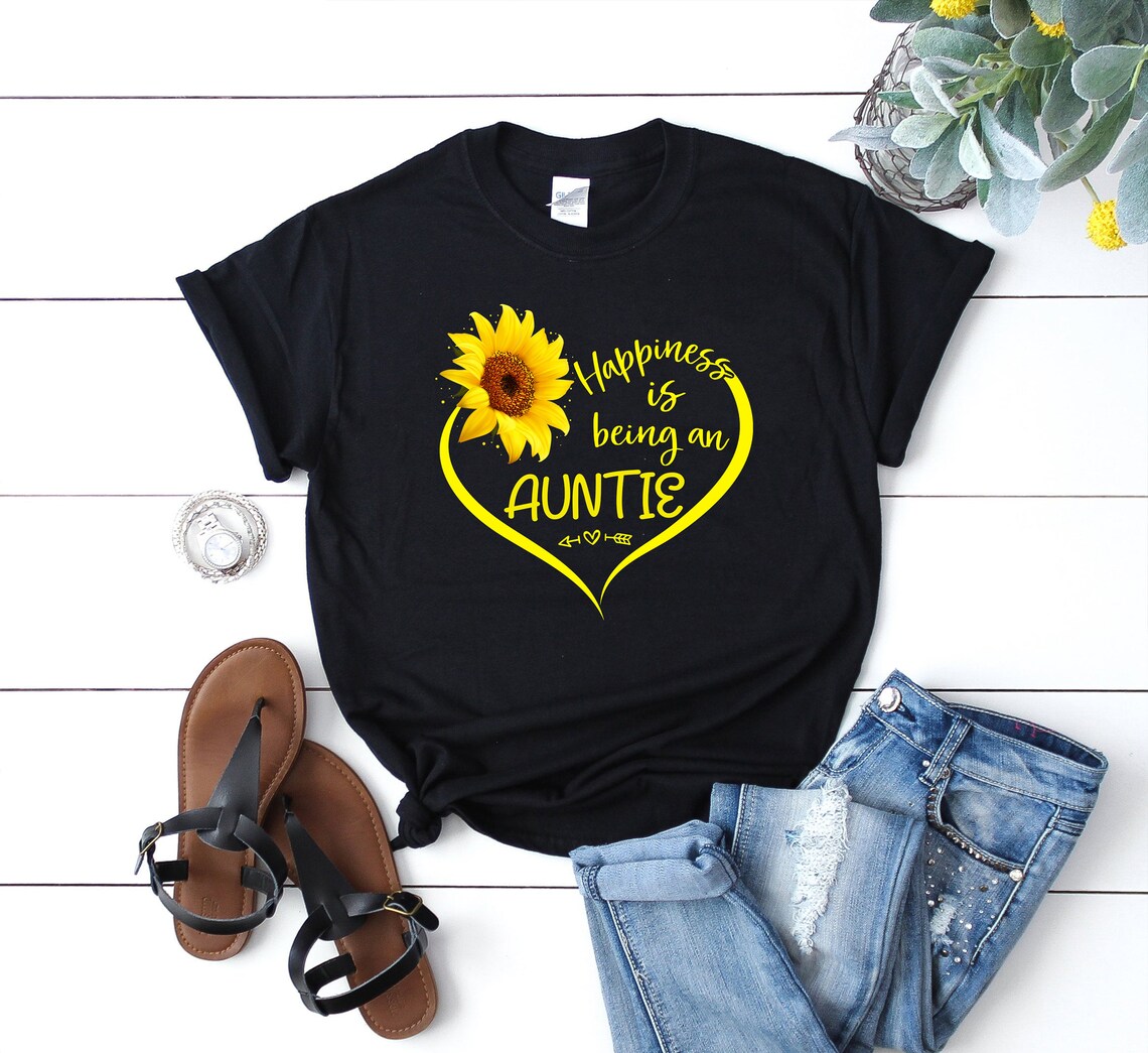 Sunflower Happiness Is Being A Auntie T Shirt Sunflower Etsy