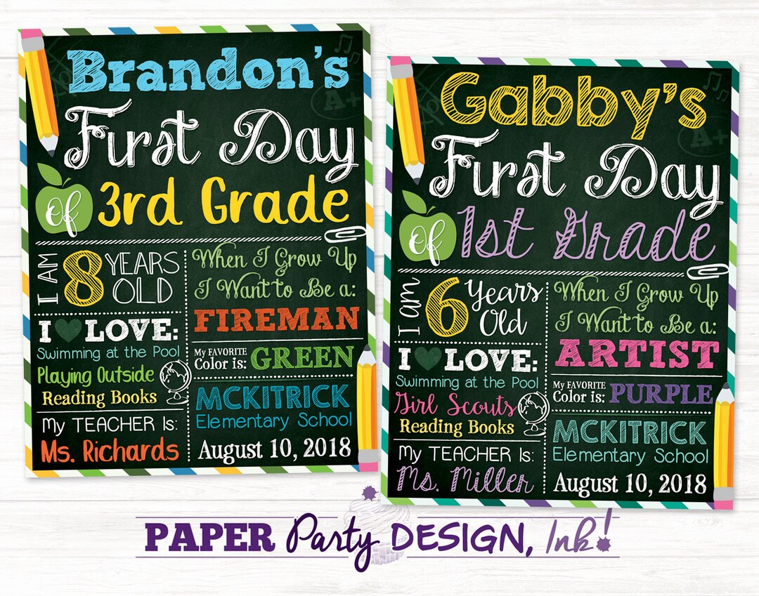Back to School Personalized Chalkboard Sign 11" X 14" With Stats, 1st ...