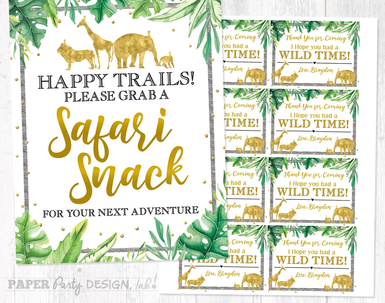 Wild ONE Birthday Favor Tags, Golden Safari Party Printable Tags ...