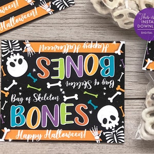 Printable Halloween Bag Topper, Skeleton Bones Pretzel Treat Bag Topper ...