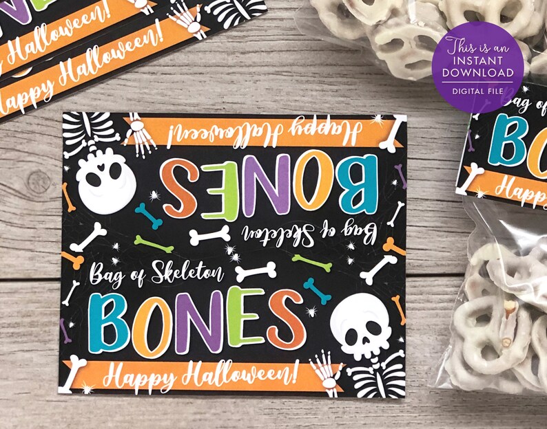 Printable Halloween Bag Topper Skeleton Bones Pretzel Treat | Etsy