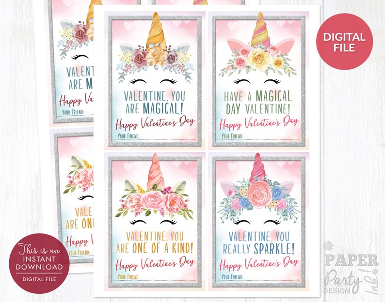 Printable Valentine's Day Unicorn Cards, Unicorn Valentines for Kids ...