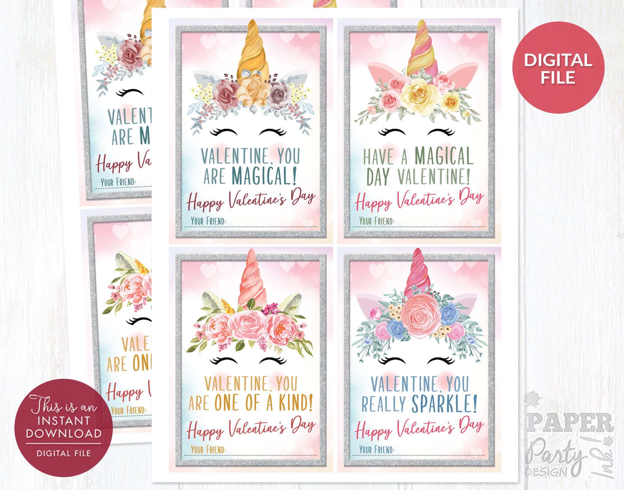 Printable Valentine's Day Unicorn Cards, Unicorn Valentines for Kids ...