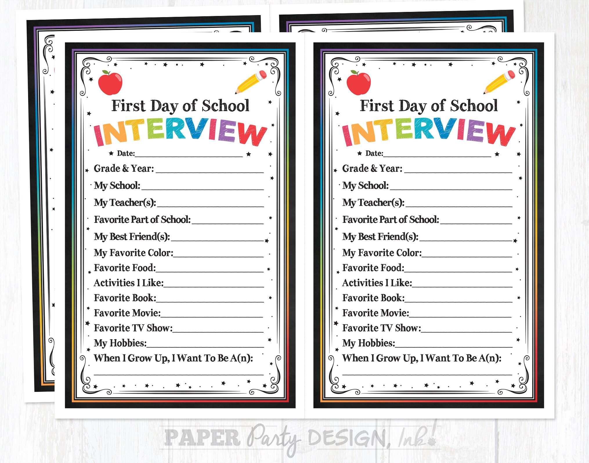 Printable Generic Interview Sheets for the School Memory Box | Etsy