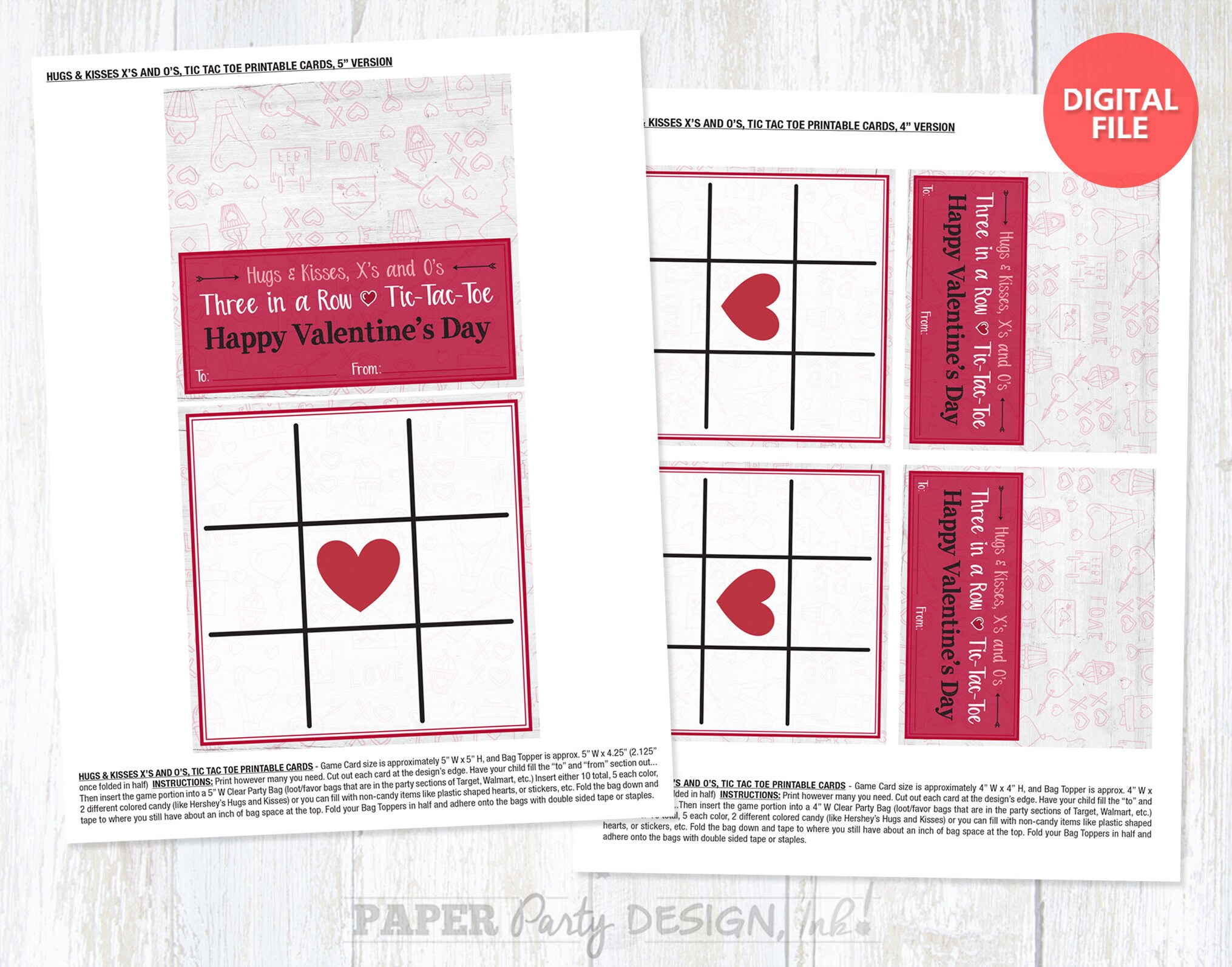 Printable Valentine's Day Tic Tac Toe Cards, Valentine Tic Tac Toe Card ...