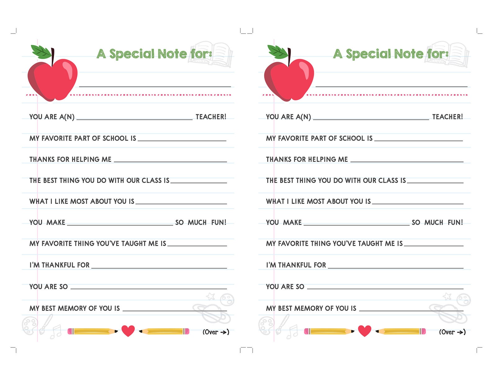 Instant Download Teacher Appreciation Thank You Note Teacher | Etsy