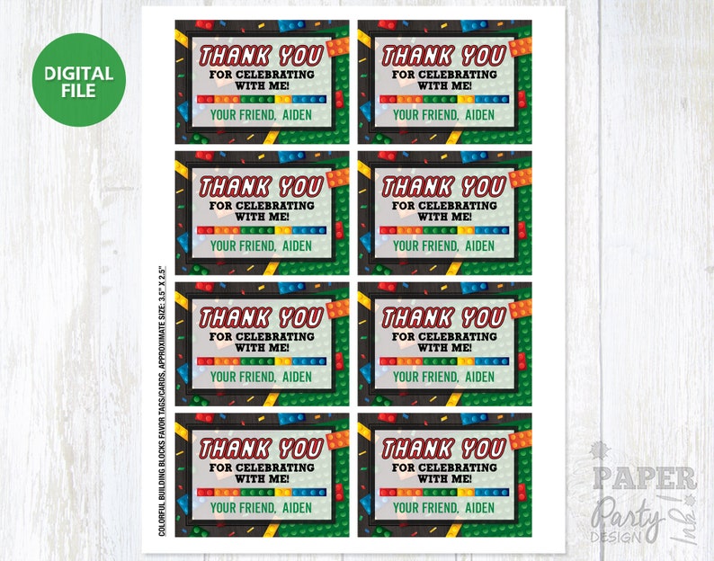 Printable Building Blocks Birthday Party Favor Tags Block - Etsy