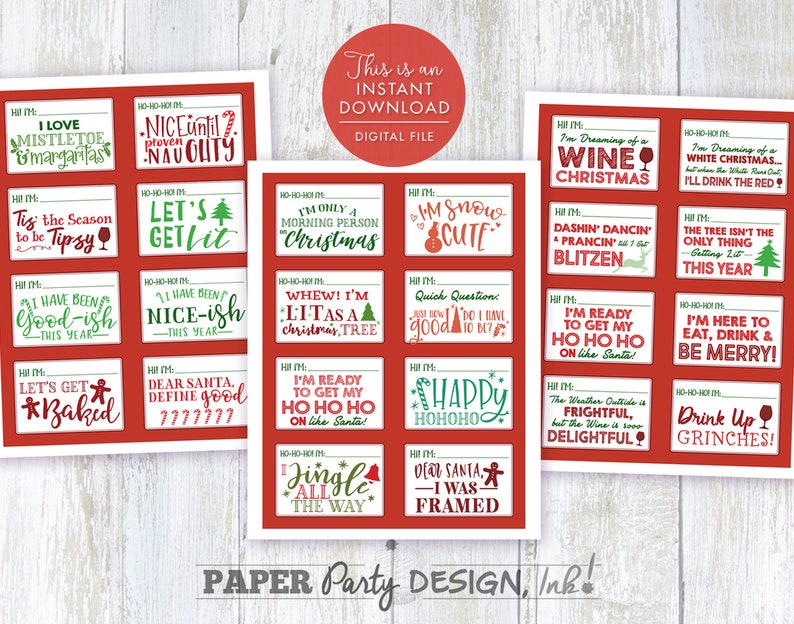 Christmas Party Name Tag Set, Christmas Name Tags, Christmas Name Tag ...