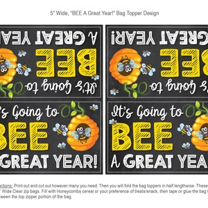 Printable Back to School Bag Topper, It's Going to BEE a Great Year Bag ...
