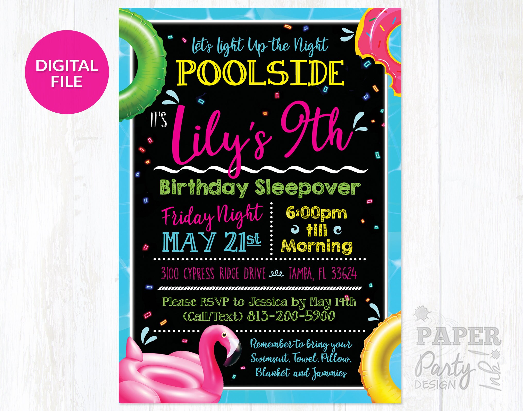 Night Pool Party Invitation