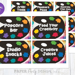 Printable Art Party Food Labels, Paint Party Decorative Food Cards Set ...