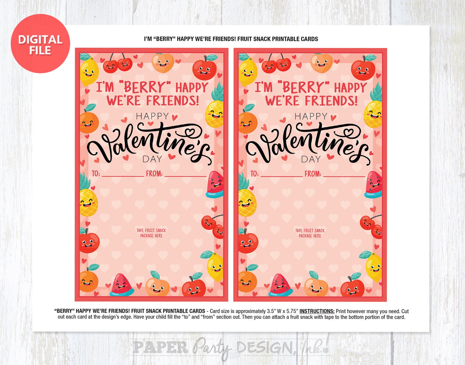 Printable Valentine's Day Fruit Snack Cards Berry Happy - Etsy
