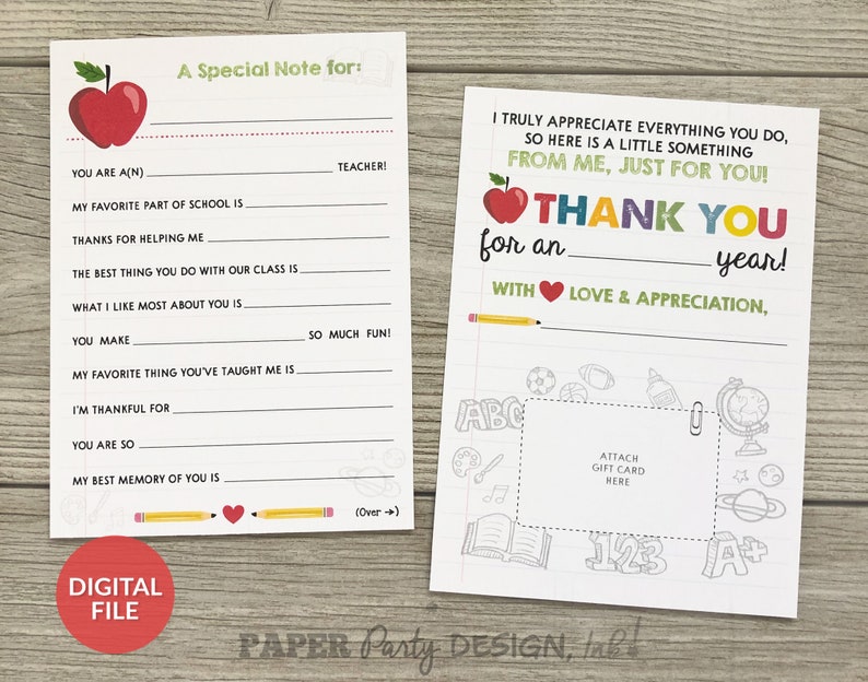 Instant Download Teacher Appreciation Thank You Note Teacher | Etsy Canada