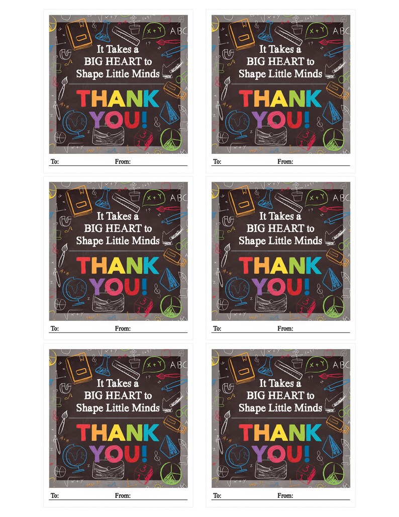 Printable Teacher Appreciation Tags, It Takes a Big Heart to Shape ...