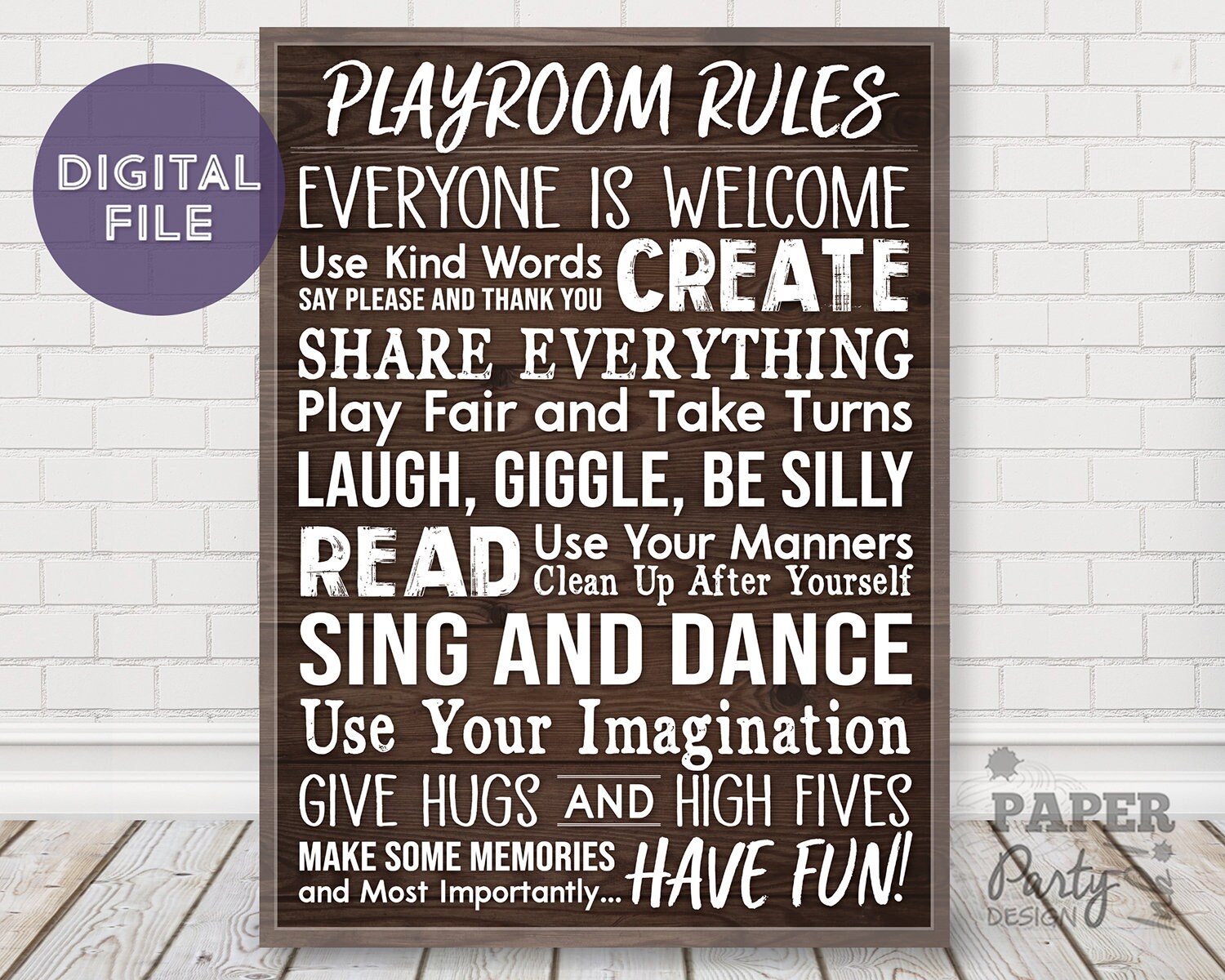 18" X 24" Playroom Rules Digital Poster, Playroom Rules Poster ...