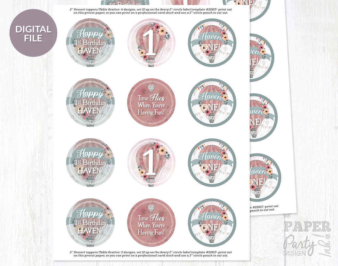 Printable Hot Air Balloon Birthday Cupcake Toppers, Hot Air Balloon ...