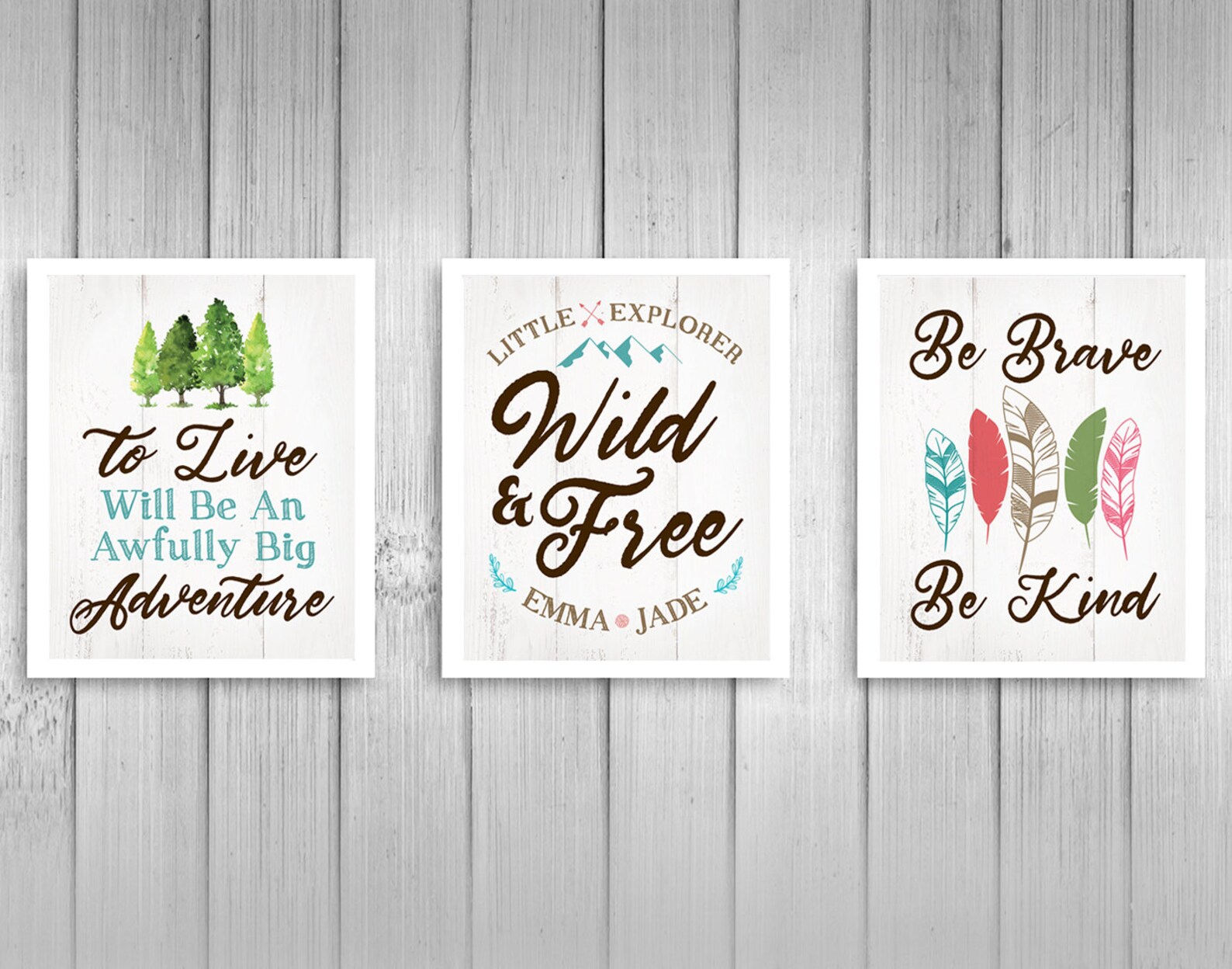 Nursery Sign Trio 8 X 10 Set Wild and Free Girl | Etsy