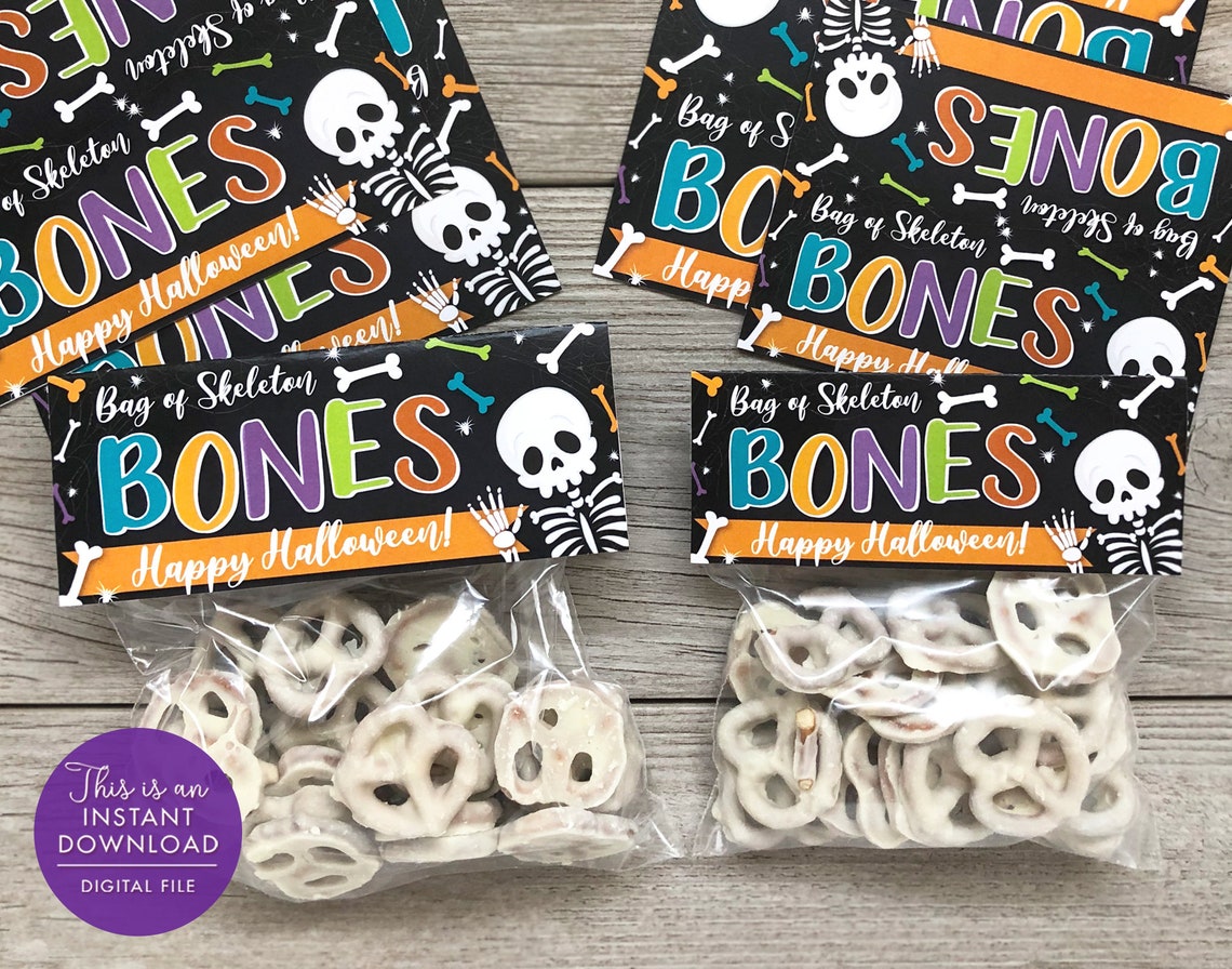 Printable Halloween Bag Topper Skeleton Bones Pretzel Treat - Etsy