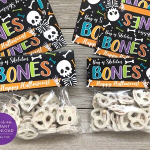 Printable Halloween Bag Topper, Skeleton Bones Pretzel Treat Bag Topper ...