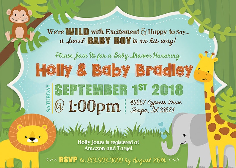 Baby Animals Baby Shower Invitation, 5 X 7 Printable, Jungle Baby ...