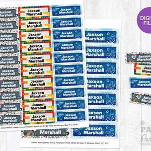 Printable Name Labels for School, Personalized Name Stickers for Boys ...