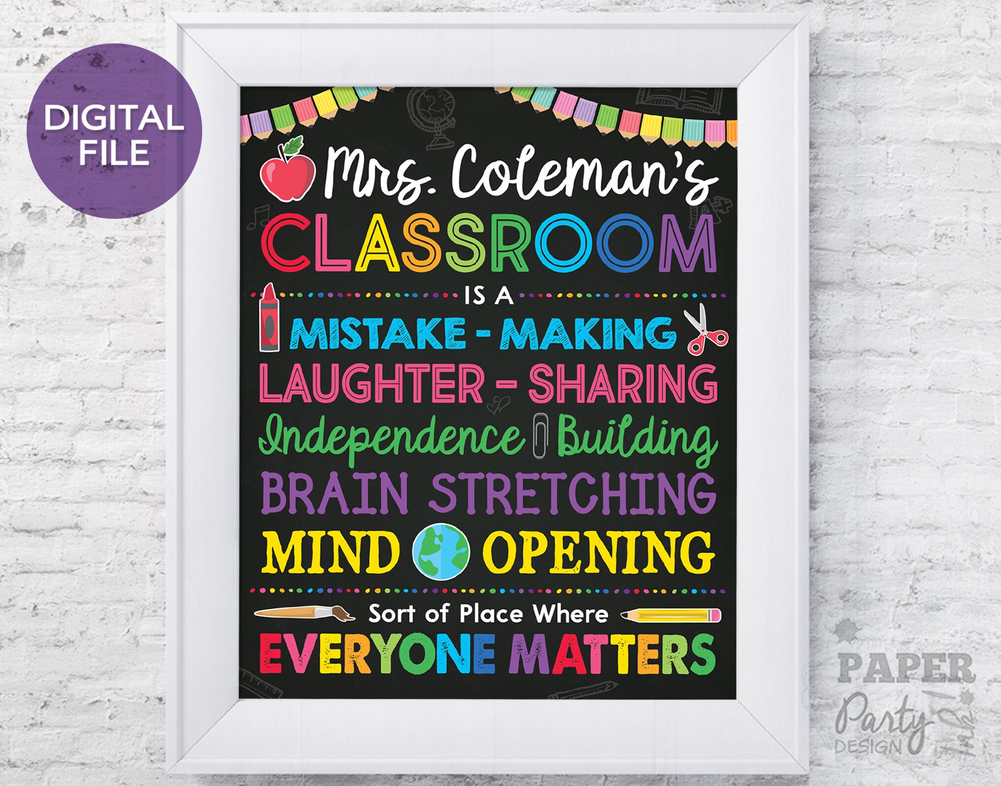 Everyone Matters Personalized Classroom Digital Poster 16" X 20 ...