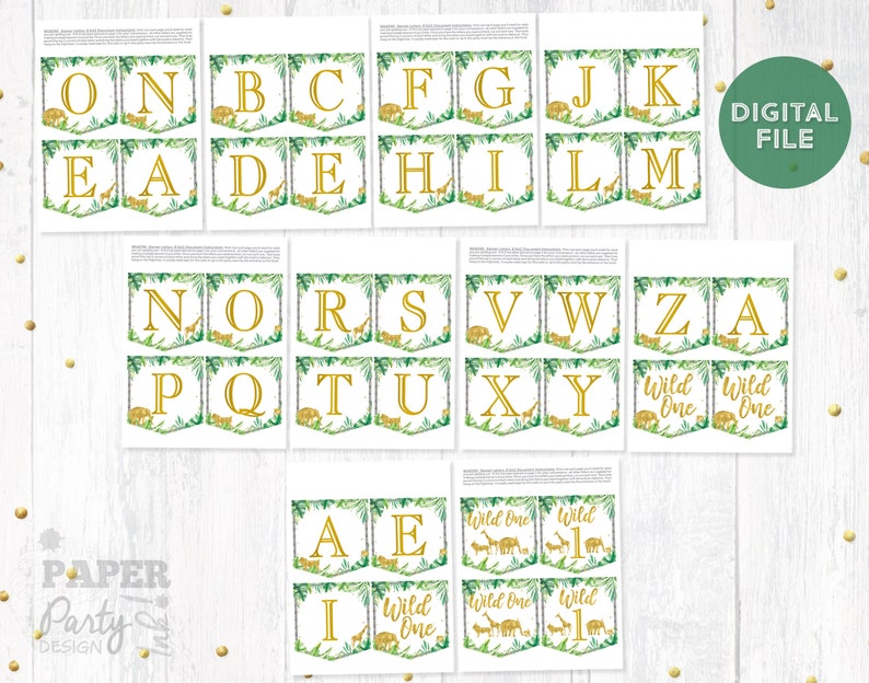 Wild ONE Birthday Banner Printable, Golden Safari Banner Letters ...