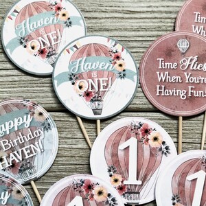 Printable Hot Air Balloon Birthday Cupcake Toppers, Hot Air Balloon ...
