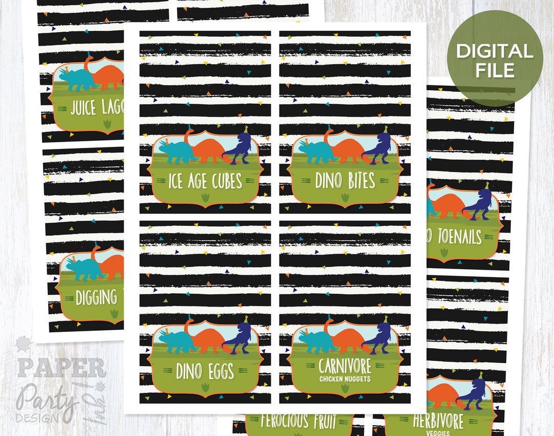Dinosaur Birthday Food Labels, Dinosaur Party Printable Food Labels ...