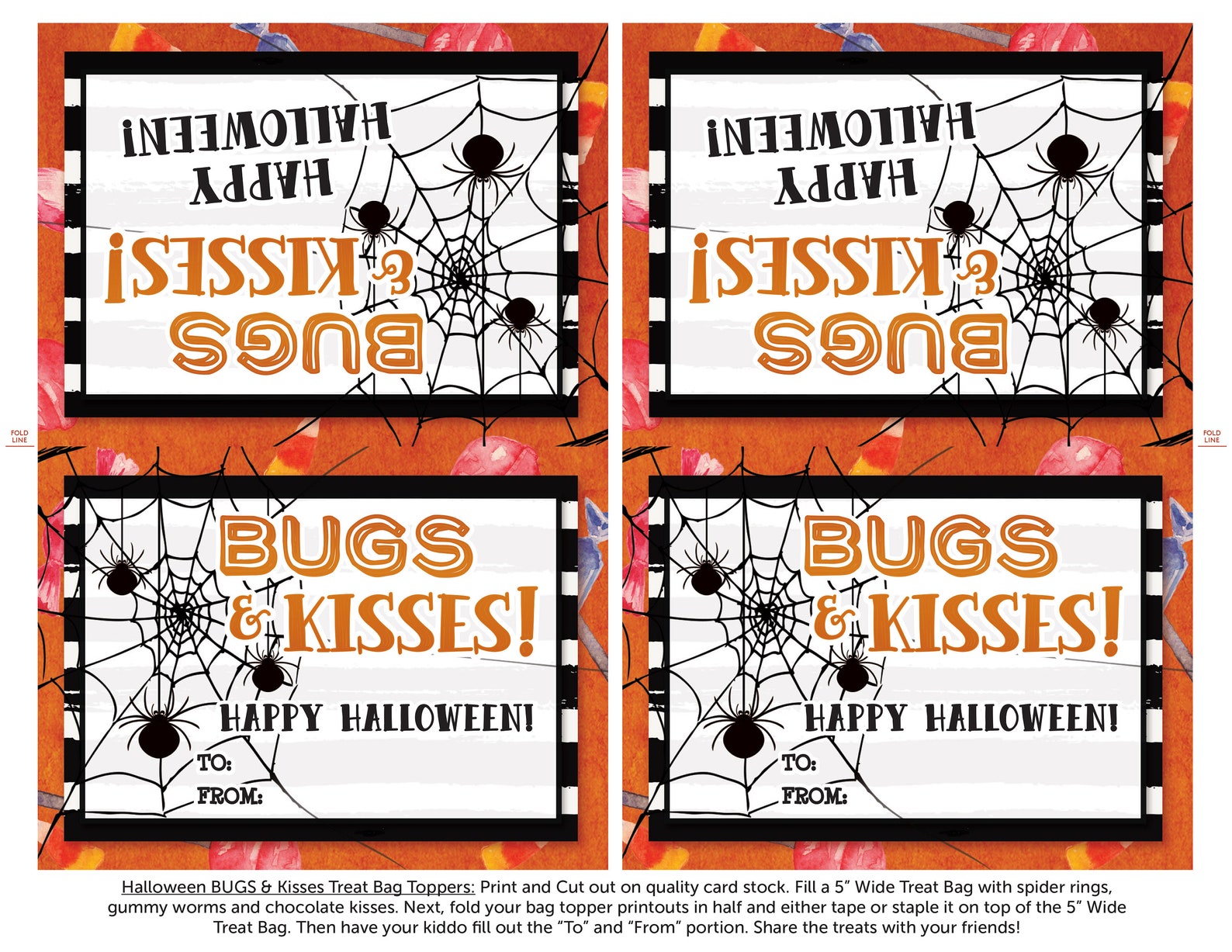 Halloween Bugs & Kisses Printable Treat Bag Topper, Classroom Treat Bag ...