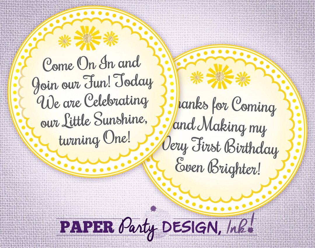 Digital Sunshine Party Sign Set, Sunshine Themed Welcome and Thank You ...