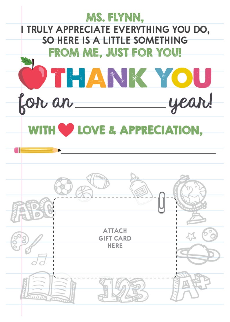 Teacher Appreciation Thank You Note Teacher Appreciation - Etsy