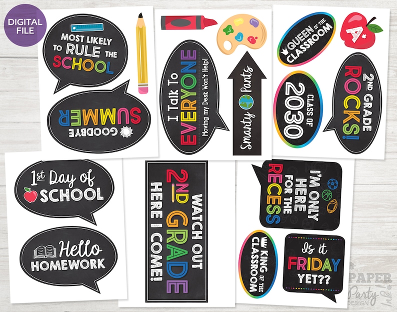 Back to School Photo Prop Set, 1st Day of School Photo Props Digital ...