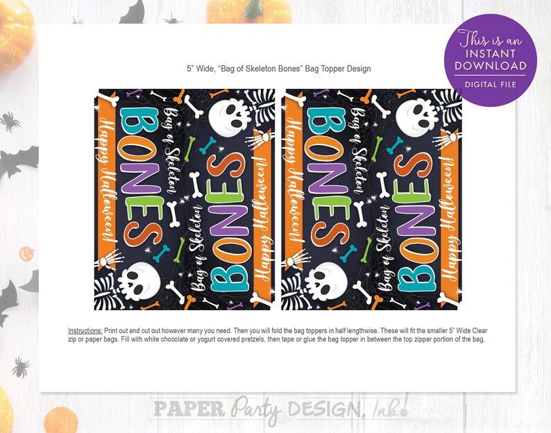 Printable Halloween Bag Topper Skeleton Bones Pretzel Treat - Etsy