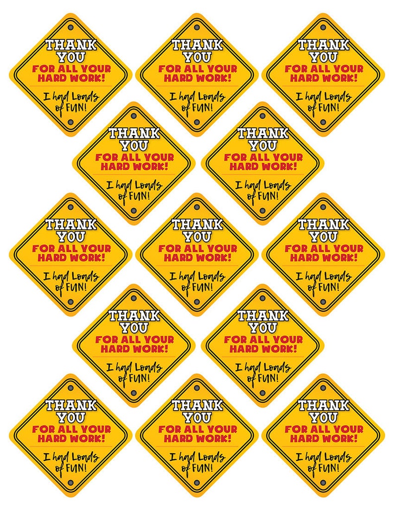 Under Construction Party Thank You Tags Construction Thank - Etsy