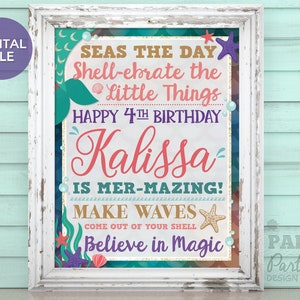 Personalized Mermaid Birthday Sign, Mermaid Party Printable 8" X 10 ...