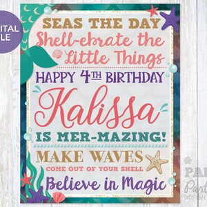 Personalized Mermaid Birthday Sign, Mermaid Party Printable 8" X 10 ...