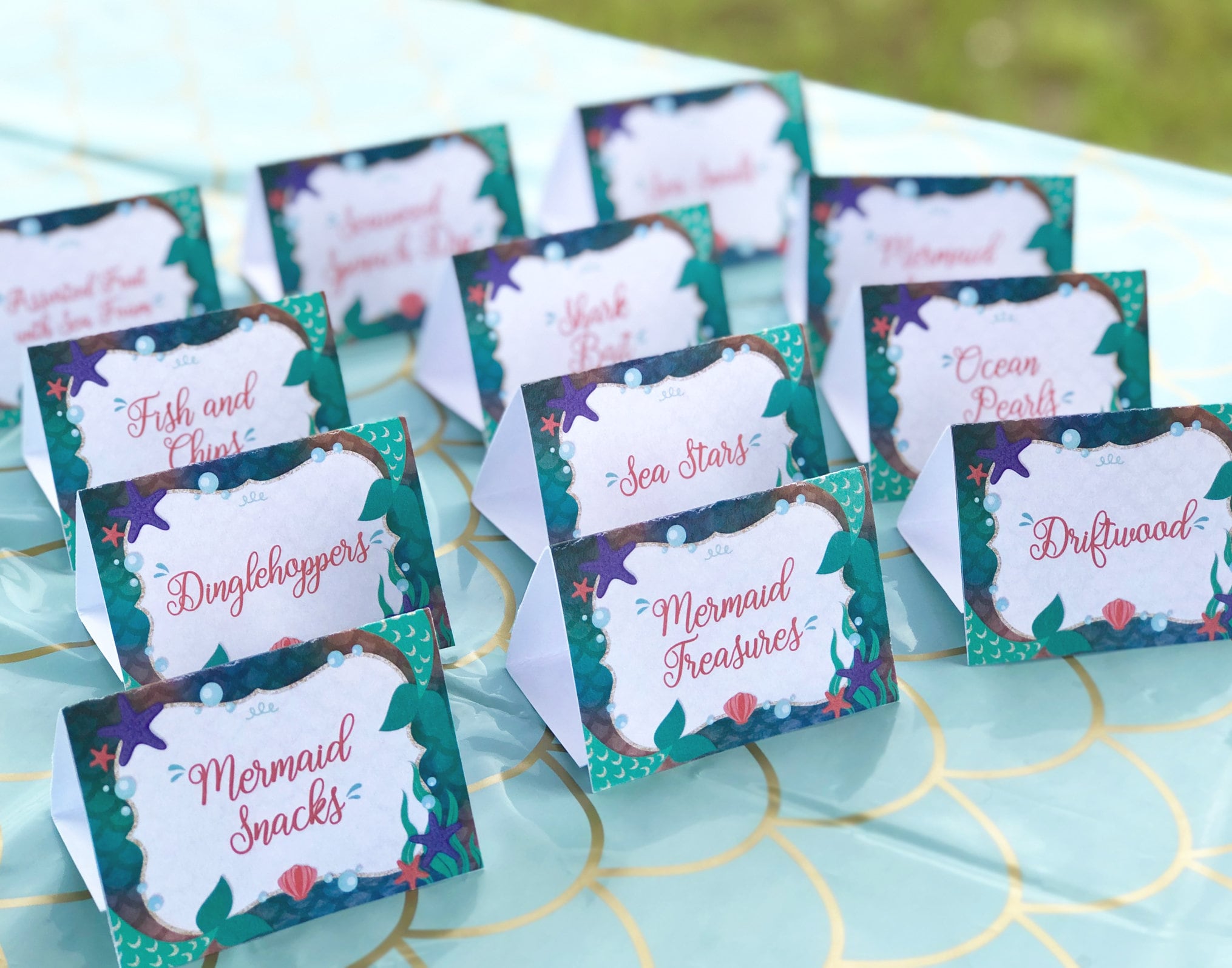 Mermaid Birthday Food Table Tent Set of 12, Mermaid Party Printable ...