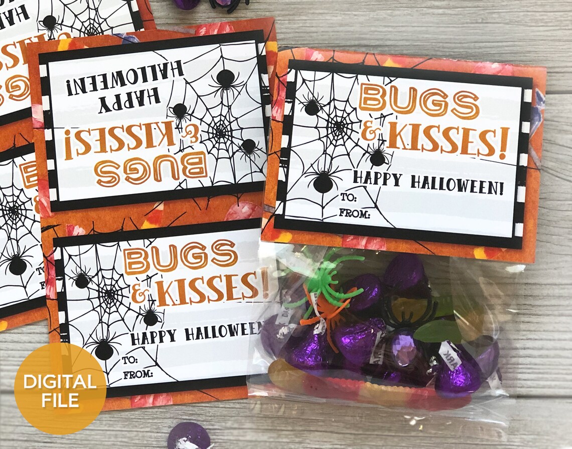 Halloween Bugs & Kisses Printable Treat Bag Topper, Classroom Treat Bag ...