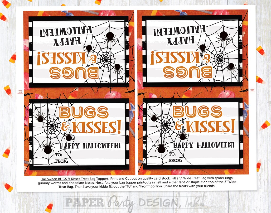 Halloween Bugs & Kisses Printable Treat Bag Topper, Classroom Treat Bag ...
