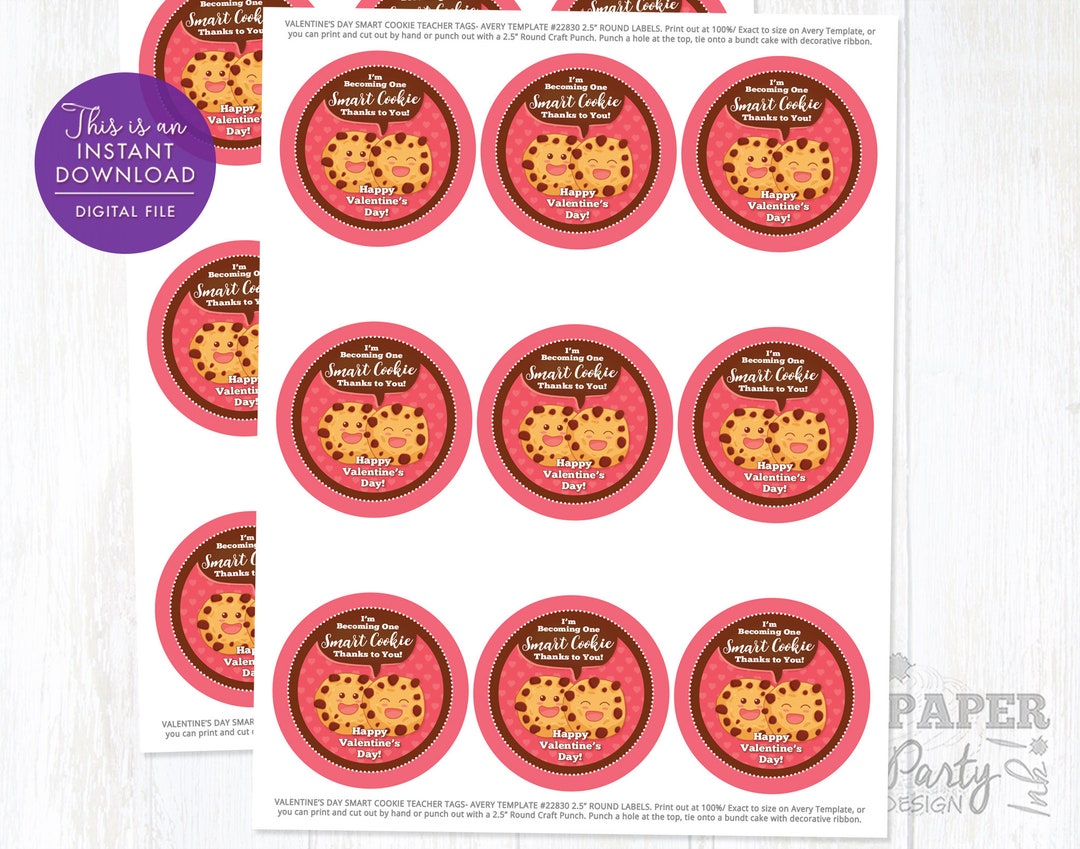 Printable Valentine Teacher Tags, Smart Cookie Valentines Day Gift Tags ...
