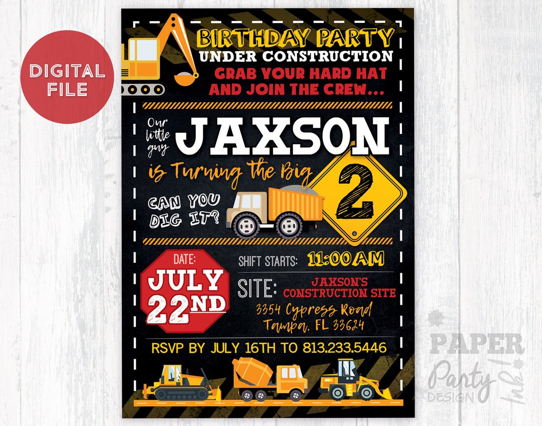 Construction Party Invitation, Under Construction Birthday Invitation ...