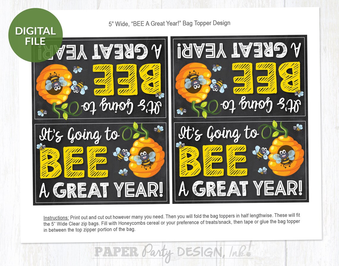 Printable Back to School Bag Topper, It's Going to BEE a Great Year Bag ...